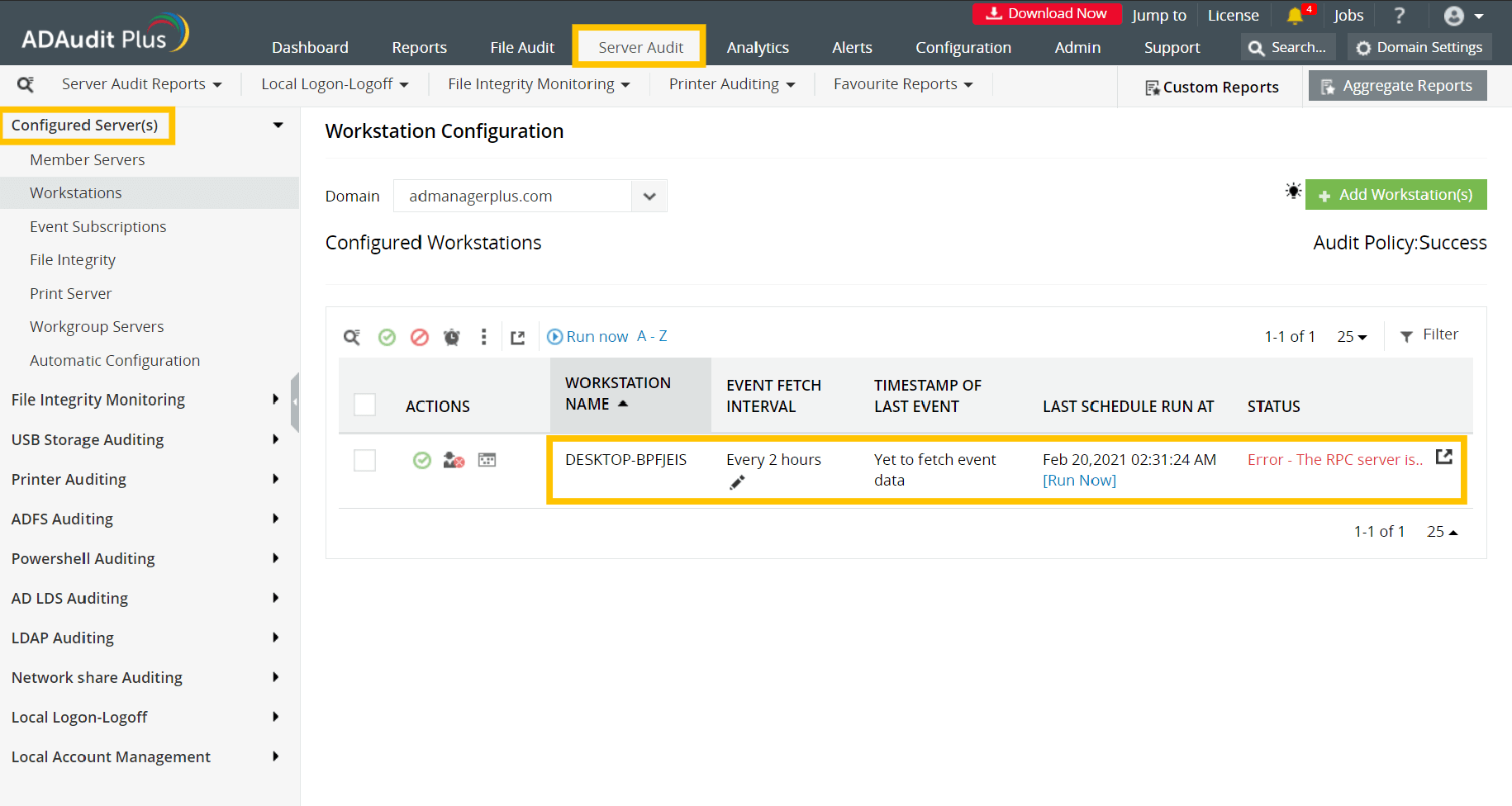 General errors | Event collection troubleshooting | ADAudit Plus