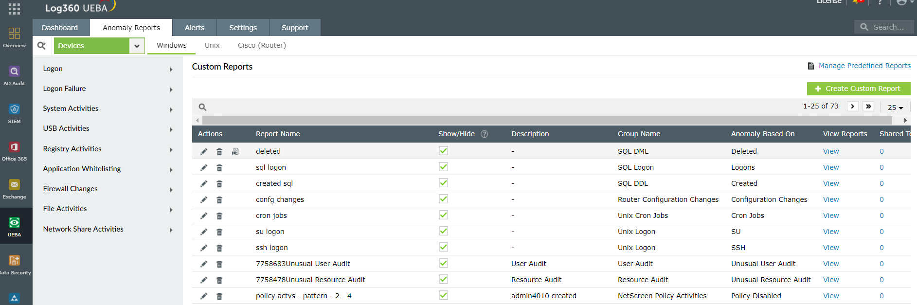 Report Settings in Log360 UEBA | User Guide Report Settings in Log360 UEBA | User Guide