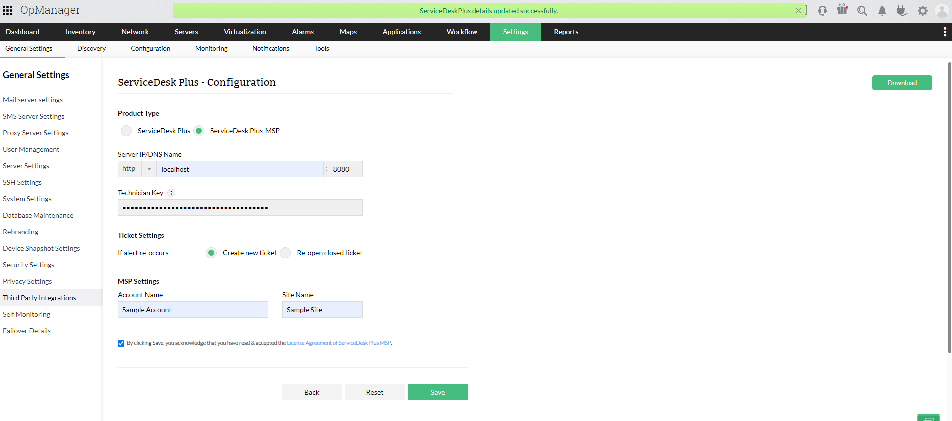 Integrate OpManager with ServiceDesk Plus MSP Integrate OpManager with ServiceDesk Plus MSP