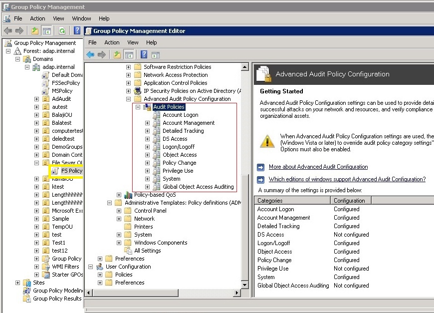 Configuring Advanced Audit Policy for Windows File Servers Configuring Advanced Audit Policy for Windows File Servers