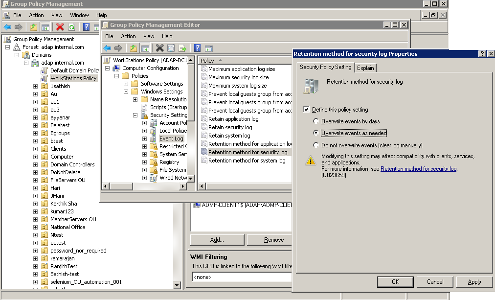 Configure Event Log Settings for Auditing Configure Event Log Settings for Auditing