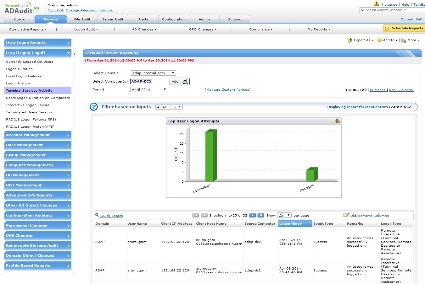 实时windows Active Directory Windows文件服务器权限更改审核和报表解决方案 Adaudit Plus