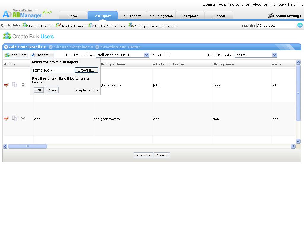 Ad域批量用户管理活动目录批量用户管理 卓豪manageengine