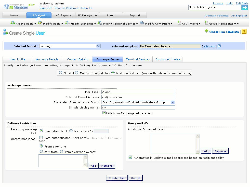 AD域Exchange管理工具-卓豪ManageEngine