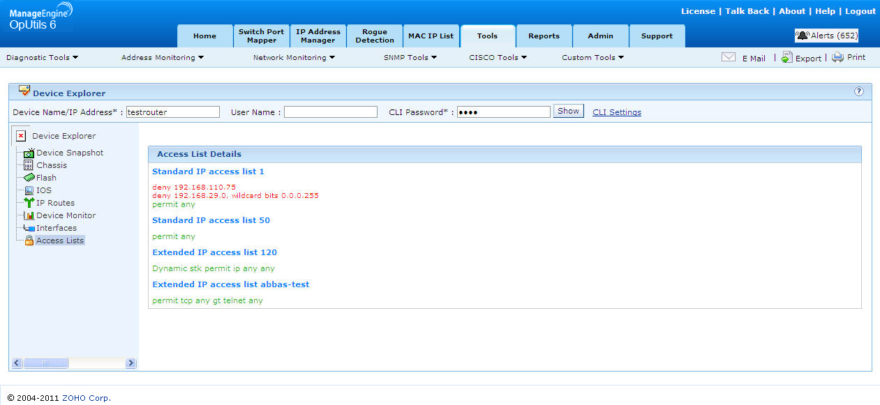 Cisco Router Monitoring Access Lists Config File Viewer Tools From Manageengine Oputils